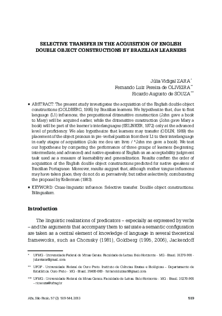 (PDF) Selective transfer in the acquisition of English double object ...