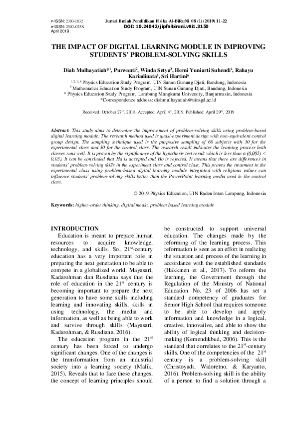 (PDF) The Impact of Digital Learning Module in Improving Students ...