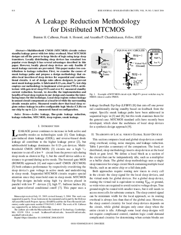 Pdf A Leakage Reduction Methodology For Distributed Mtcmos