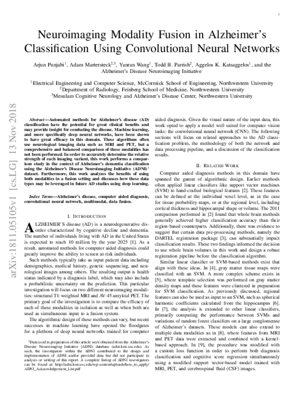 (PDF) Neuroimaging modality fusion in Alzheimer’s classification using convolutional neural ...