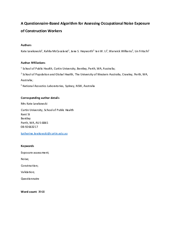 (PDF) Questionnaire-based algorithm for assessing occupational noise ...