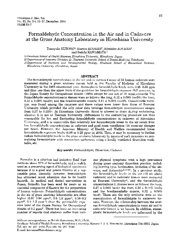 (PDF) Formaldehyde concentration in the air and in cadavers at the ...