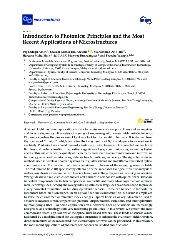 (PDF) Introduction to Photonics: Principles and the Most Recent ...