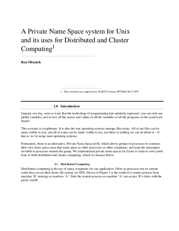 Pdf A Private Name Space System For Unix And Its Uses For Distributed