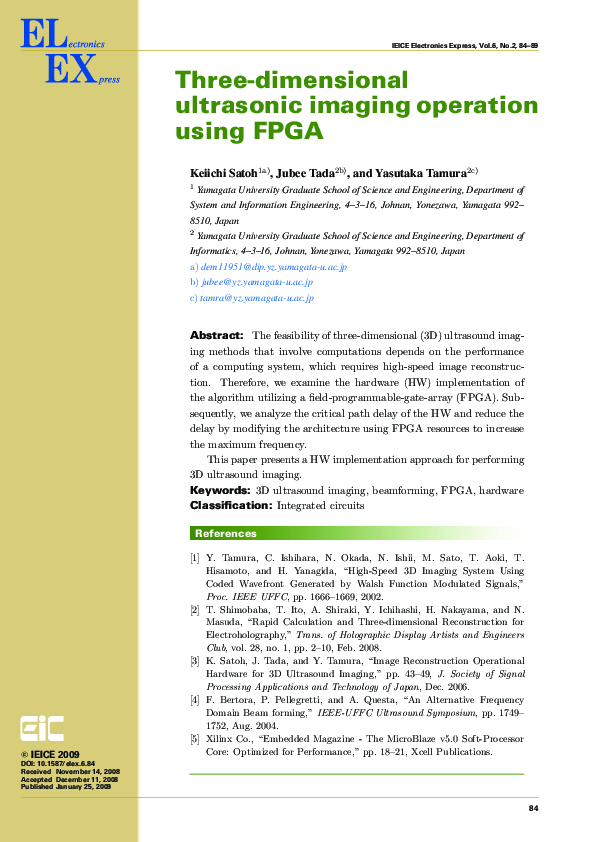 (PDF) Three-dimensional ultrasonic imaging operation using FPGA