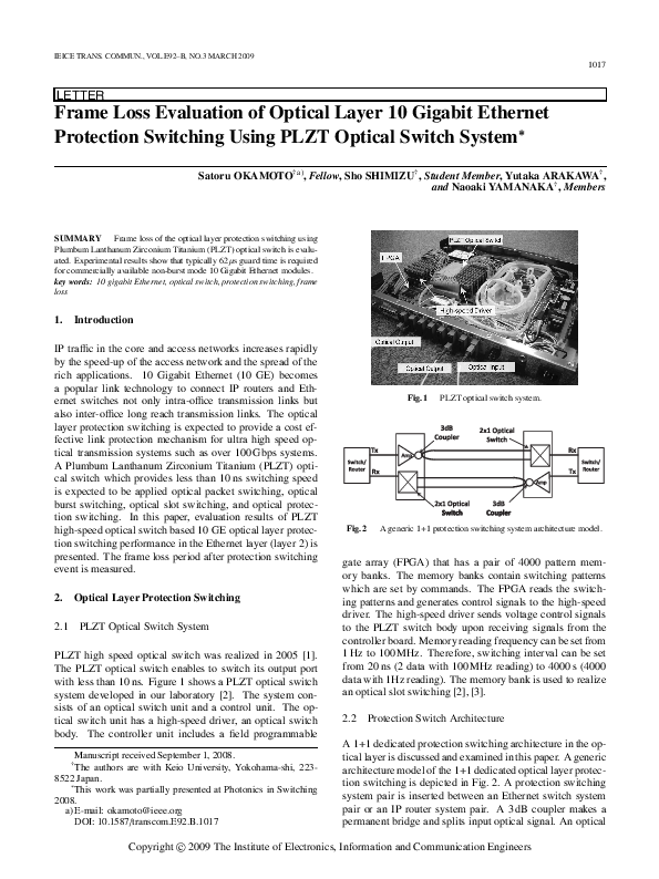 (PDF) Frame Loss Evaluation of Optical Layer 10 Gigabit Ethernet ...