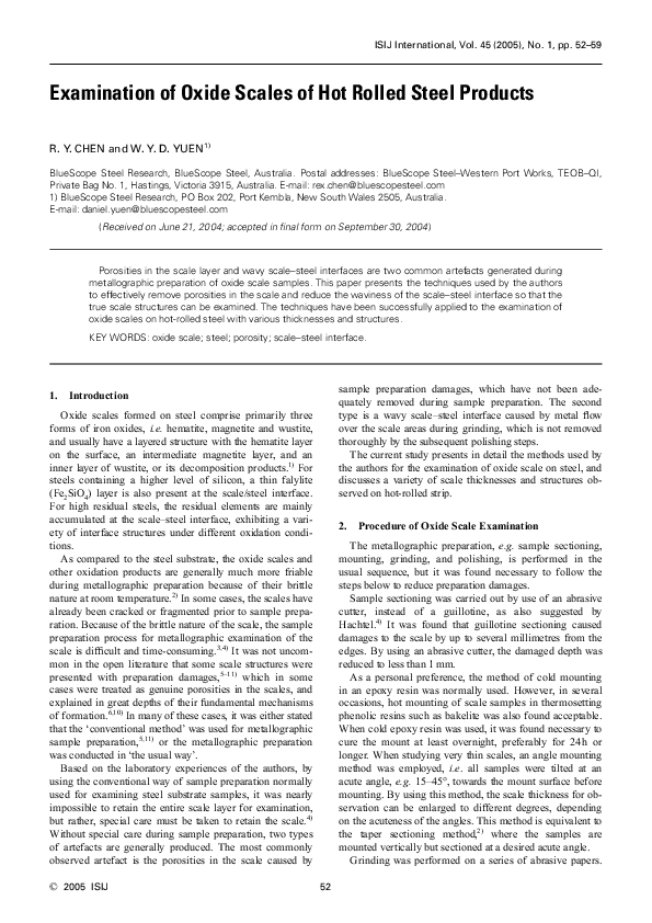 (PDF) Examination of Oxide Scales of Hot Rolled Steel Products