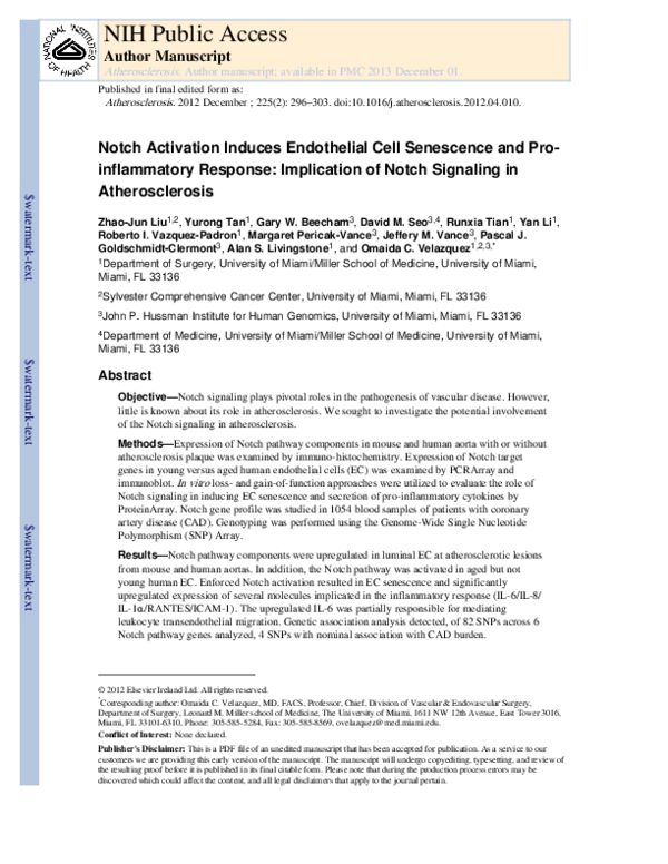 (PDF) Notch activation induces endothelial cell senescence and pro ...