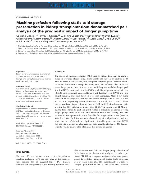 (PDF) Machine perfusion following static cold storage preservation in ...