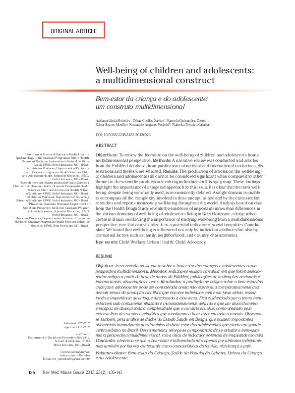 (PDF) Well-being of children and adolescents: a multidimensional construct