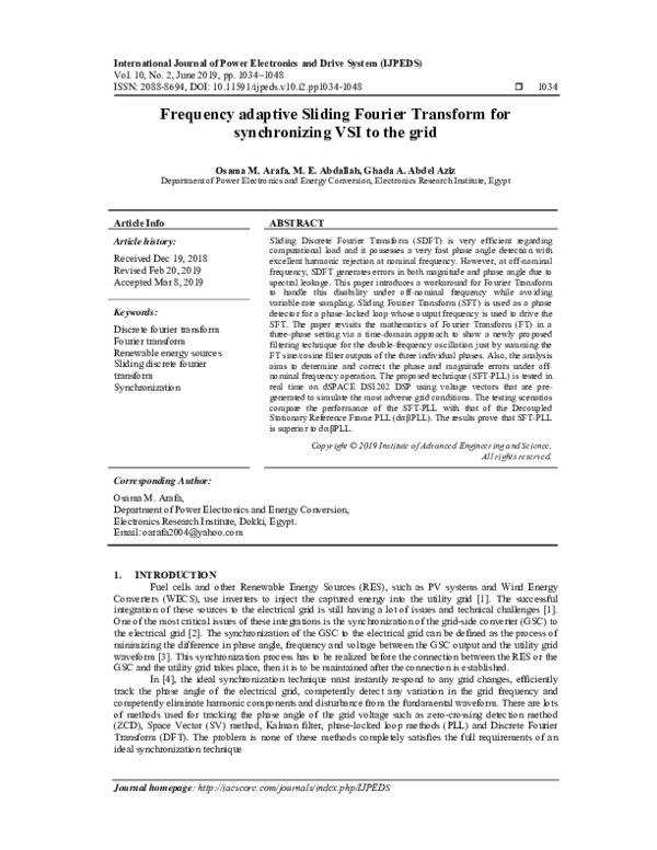 Pdf Frequency Adaptive Sliding Fourier Transform For Synchronizing