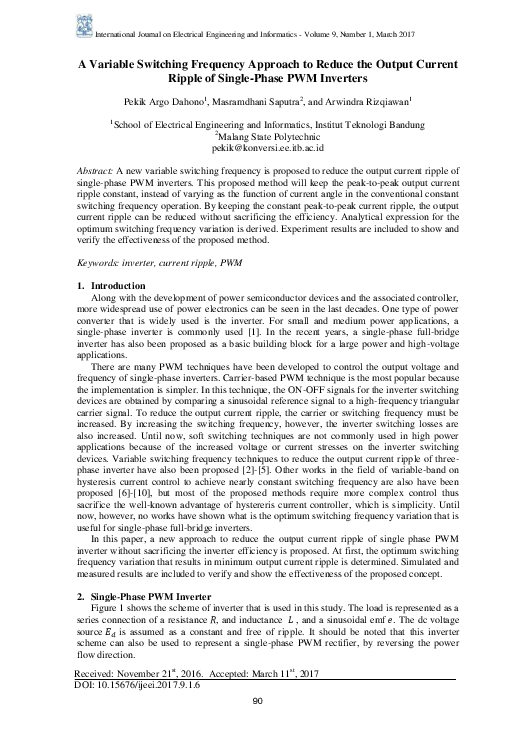 Pdf A Variable Switching Frequency Approach To Reduce The Output Current Ripple Of Single