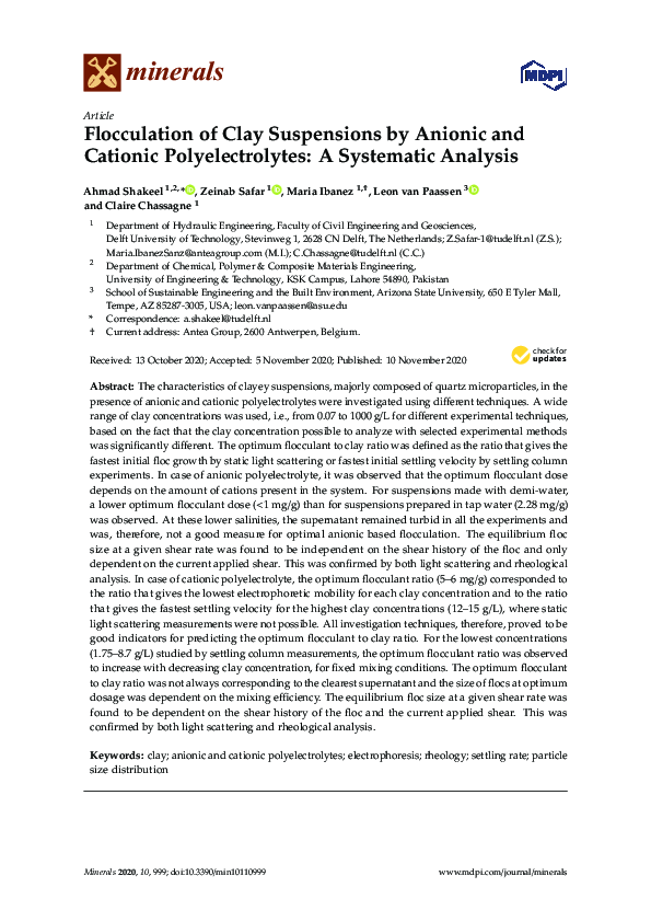 (PDF) Flocculation of Clay Suspensions by Anionic and Cationic ...