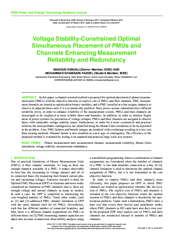 (PDF) Voltage Stability-Constrained Optimal Simultaneous Placement of PMUs and Channels ...