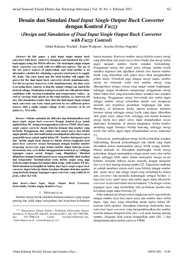 Pdf Desain Dan Simulasi Dual Input Single Output Buck Converter Dengan Kontrol Fuzzy