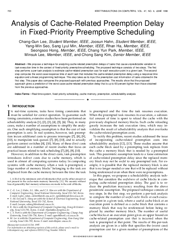(PDF) Analysis of Cache-Related Preemption Delay in Fixed-Priority Preemptive Scheduling