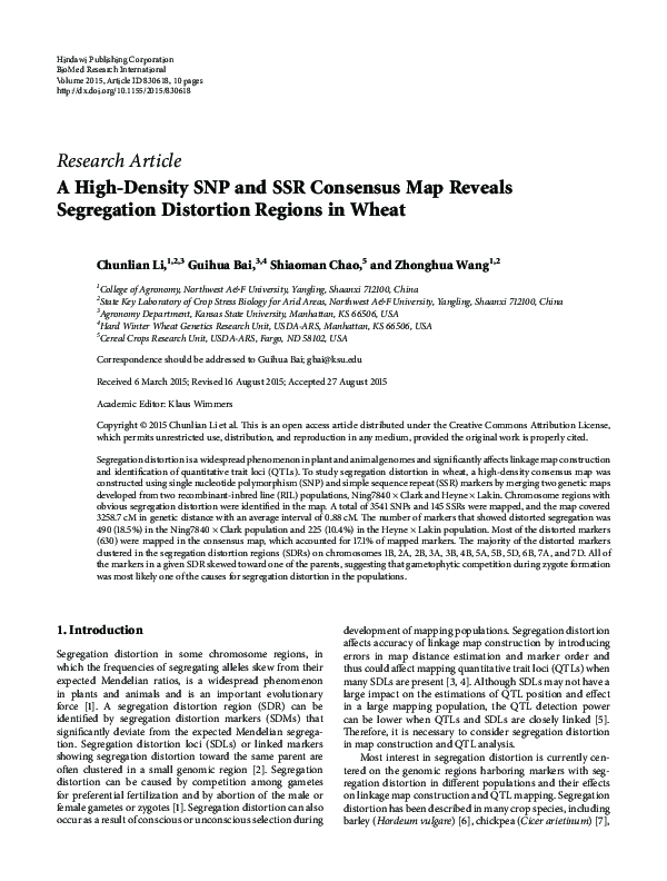 (PDF) A High-Density SNP and SSR Consensus Map Reveals Segregation ...