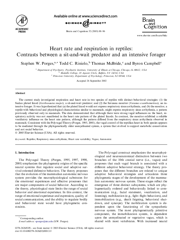 (PDF) Heart rate and respiration in reptiles: Contrasts between a sit ...