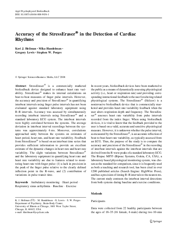 (PDF) Accuracy of the StressEraser® in the Detection of Cardiac Rhythms ...