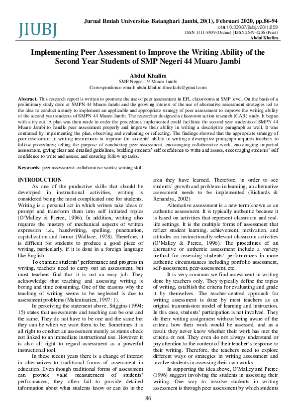 (PDF) Implementing Peer Assessment to Improve the Writing Ability of ...