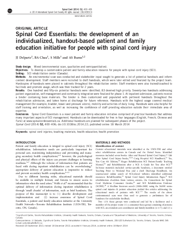 (PDF) Spinal Cord Essentials: the development of an individualized ...