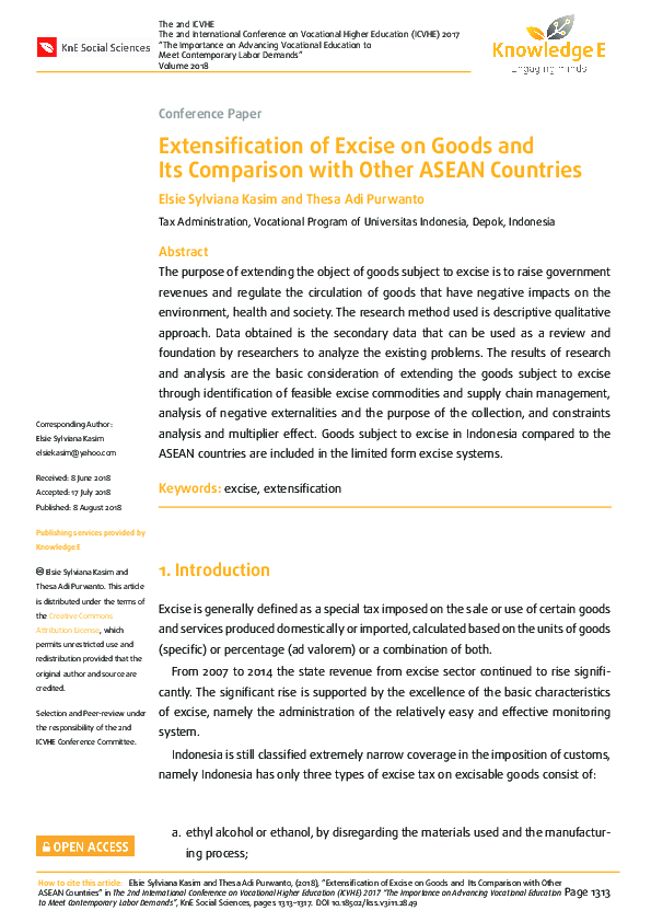 Extensification of Excise on Goods and Its Comparison with Other ASEAN ...