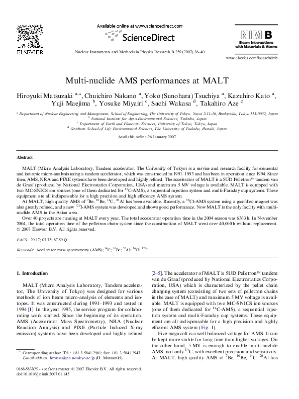 (PDF) Multi-nuclide AMS performances at MALT