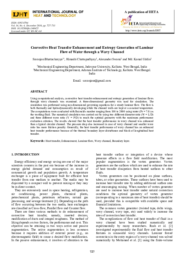 (PDF) Convective Heat Transfer Enhancement and Entropy Generation of ...