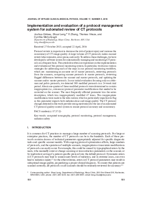 (PDF) Implementation and evaluation of a protocol management system for ...