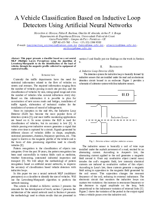 (PDF) A vehicle classification based on inductive loop detectors using artificial neural networks