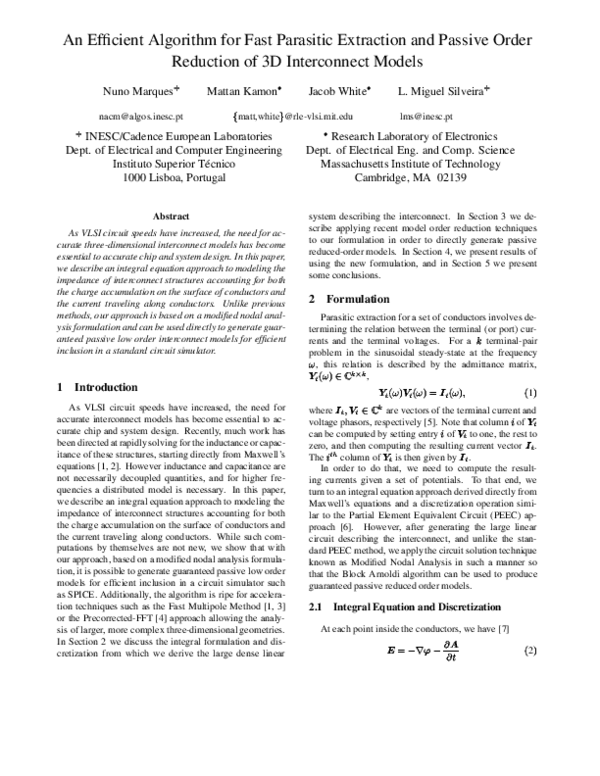 Pdf An Efficient Algorithm For Fast Parasitic Extraction And Passive