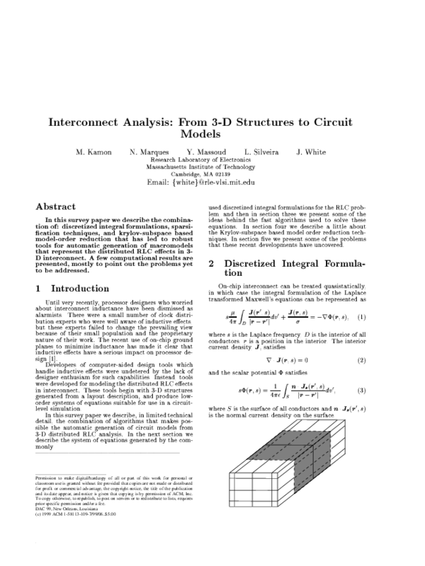 (PDF) Interconnect analysis: from 3D structures to circuit models | Luis Silveira - Academia.edu