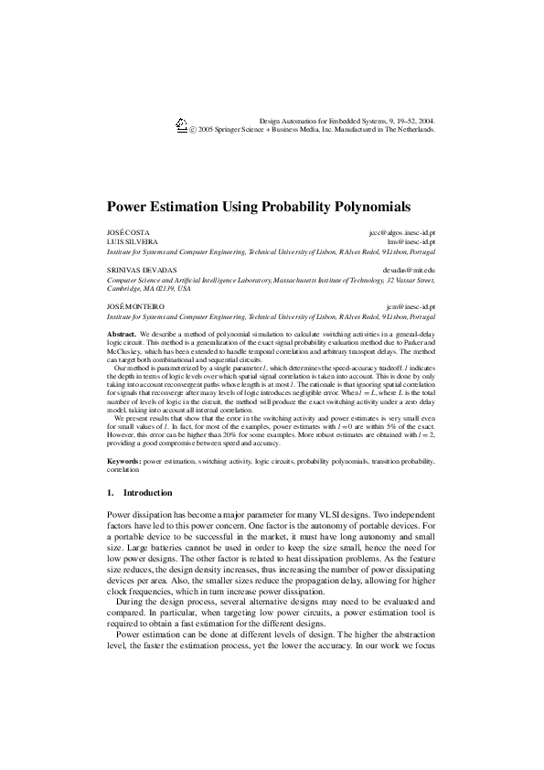 (PDF) Power Estimation Using Probability Polynomials