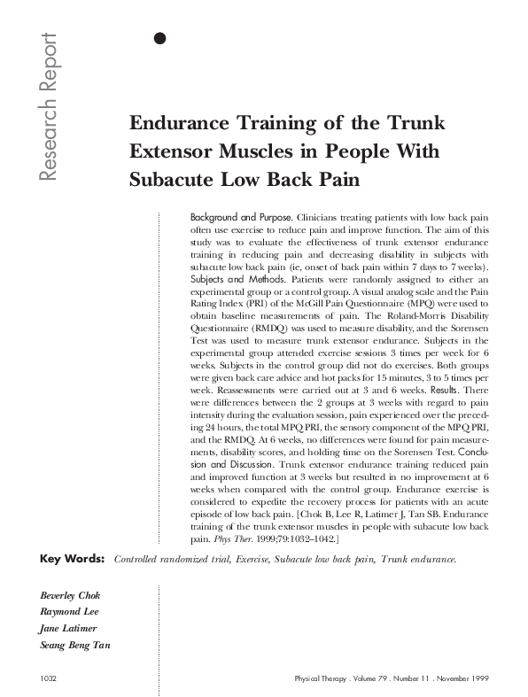 (PDF) Endurance training of the trunk extensor muscles in people with ...