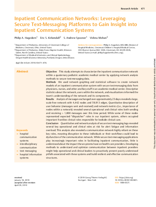 (PDF) Inpatient Communication Networks: Leveraging Secure Text ...