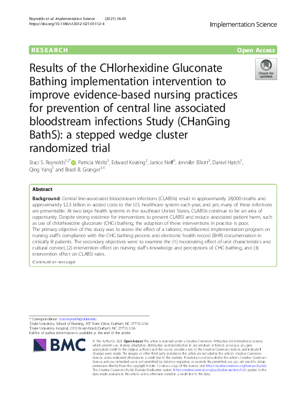 (PDF) Results of the CHlorhexidine Gluconate Bathing implementation ...