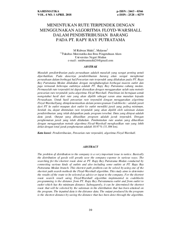 (PDF) Menentukan Rute Terpendek Dengan Menggunakan Algoritma Floyd ...