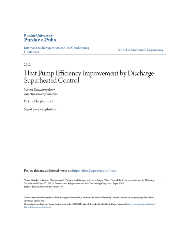 (PDF) Heat Pump Efficiency Improvement by Discharge Superheated Control