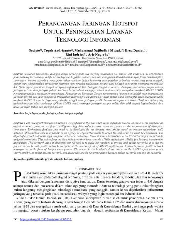 (PDF) Perancangan Jaringan Hotspot Untuk Peningkatan Layanan Teknologi ... (PDF) Perancangan Jaringan Hotspot Untuk Peningkatan Layanan Teknologi ...