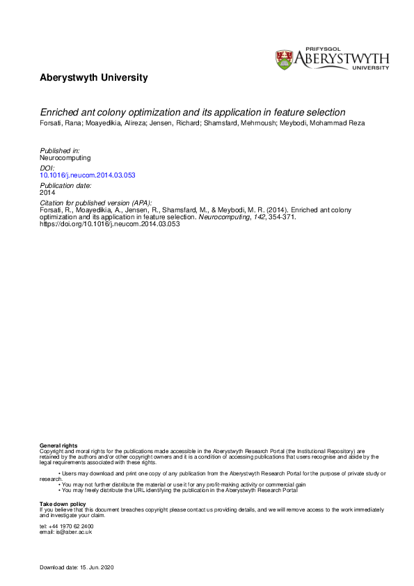 Pdf Enriched Ant Colony Optimization And Its Application In Feature Selection
