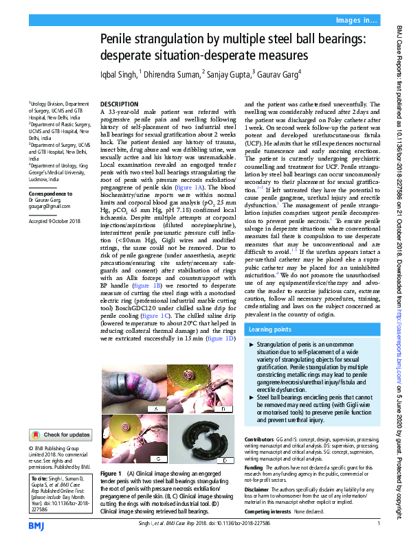 (PDF) Penile strangulation by multiple steel ball bearings: desperate situation-desperate measures