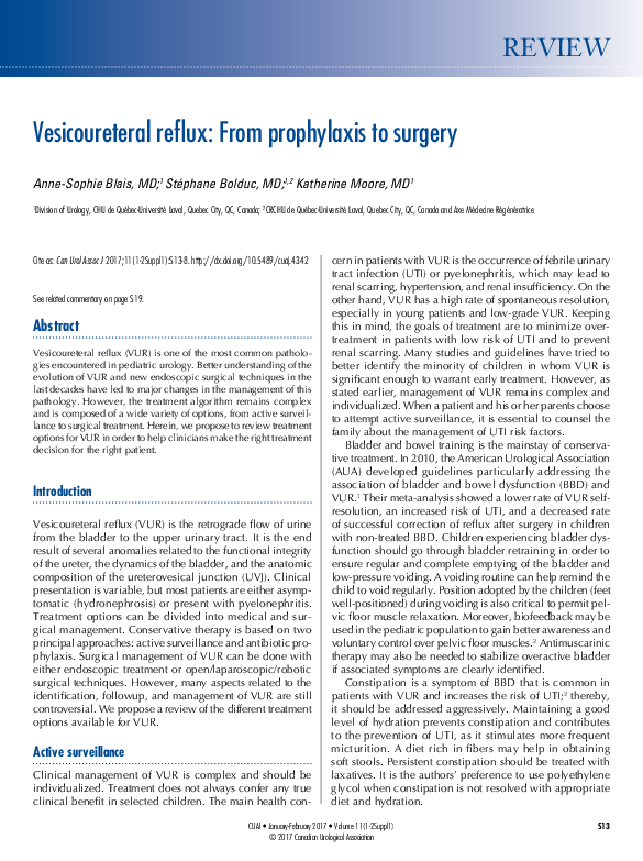 (PDF) Vesicoureteral reflux: From prophylaxis to surgery