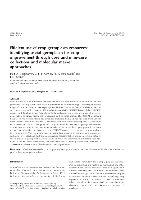 (PDF) Efficient use of crop germplasm resources: identifying useful ...