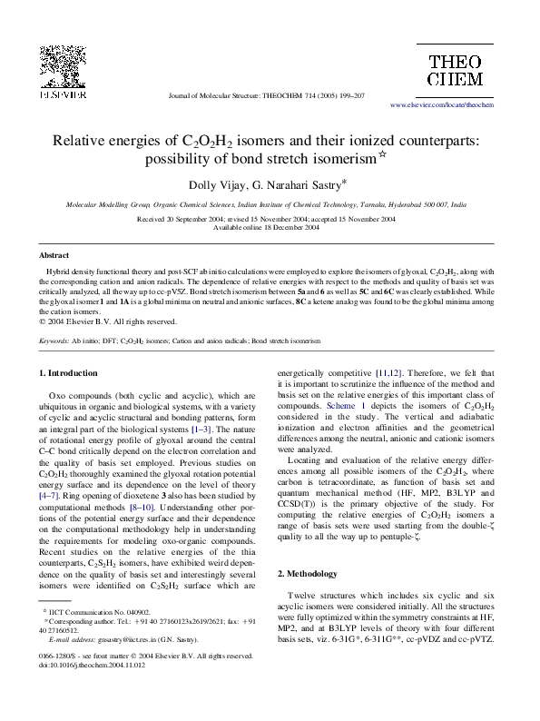(PDF) Relative energies of C2O2H2 isomers and their ionized ...