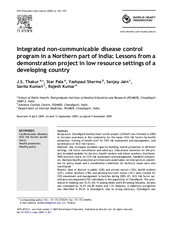 (PDF) NCD Control Strategies in Northern India