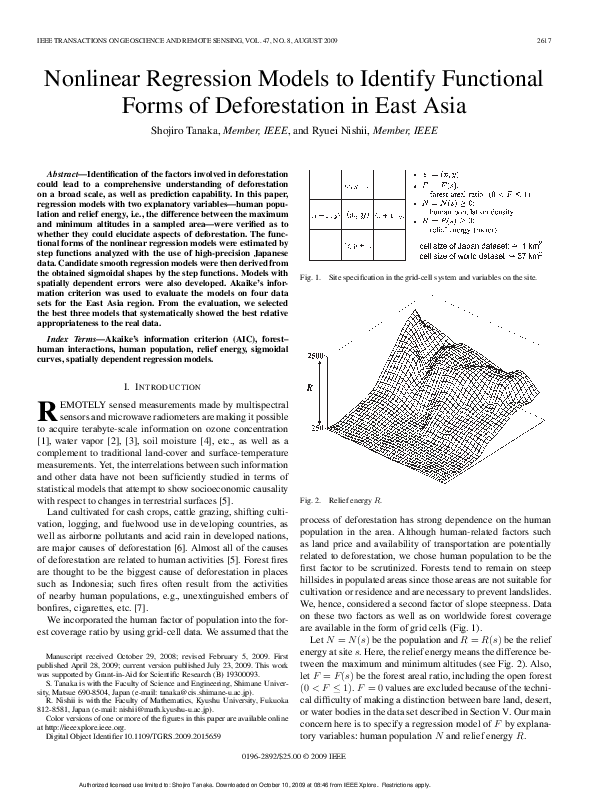 Pdf Non Linear Regression Models To Identify Functional Forms Of