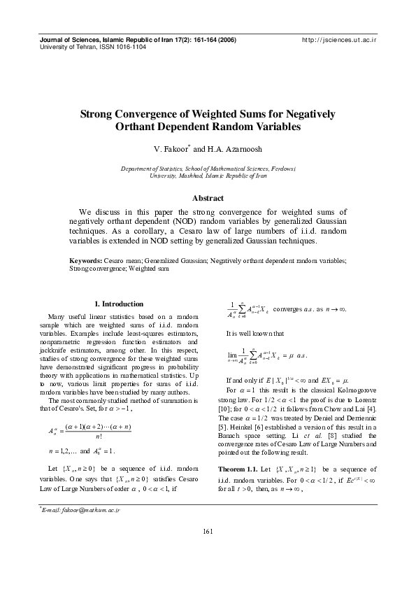 (PDF) Strong Convergence of Weighted Sums for Negatively Orthant Dependent Random Variables