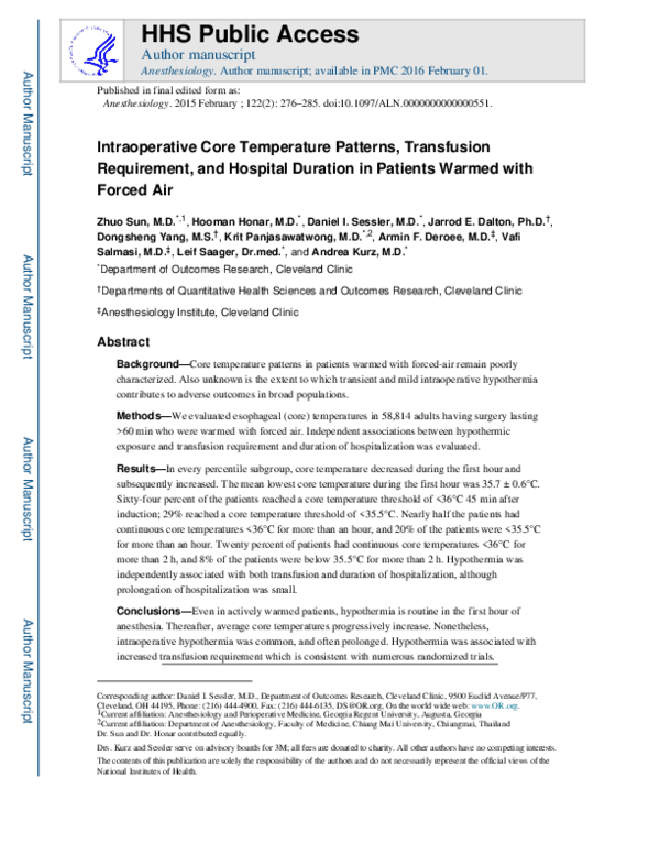 (PDF) Core Temperature, Transfusion, and Hospitalization