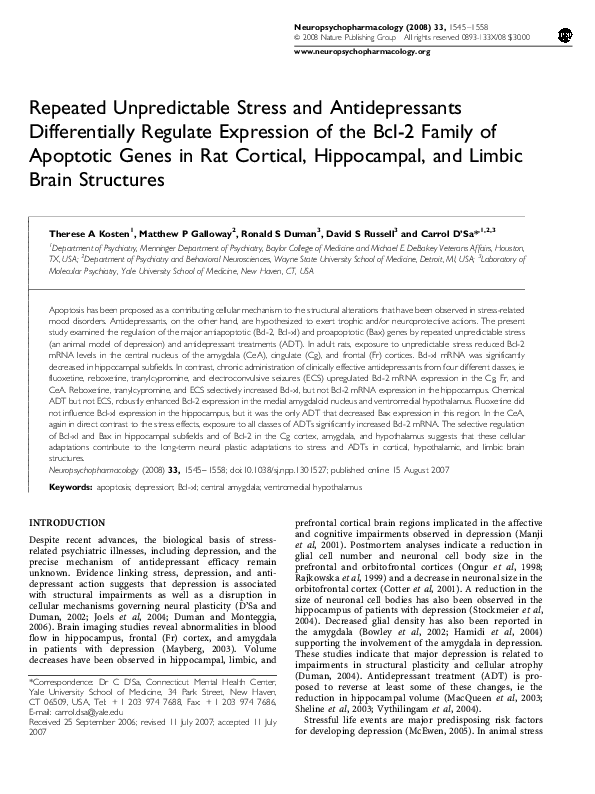 (PDF) Repeated Unpredictable Stress and Antidepressants Differentially Regulate Expression of ...