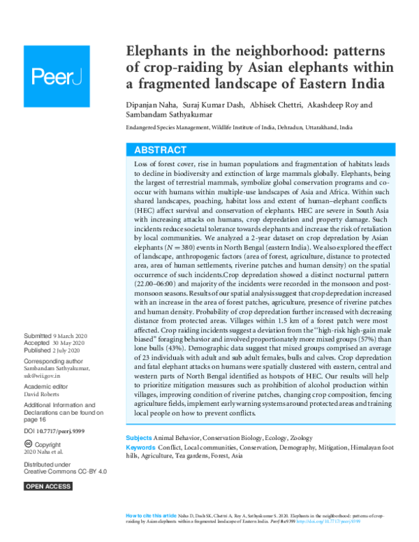 (PDF) Crop-Raiding Patterns of Asian Elephants in Eastern India